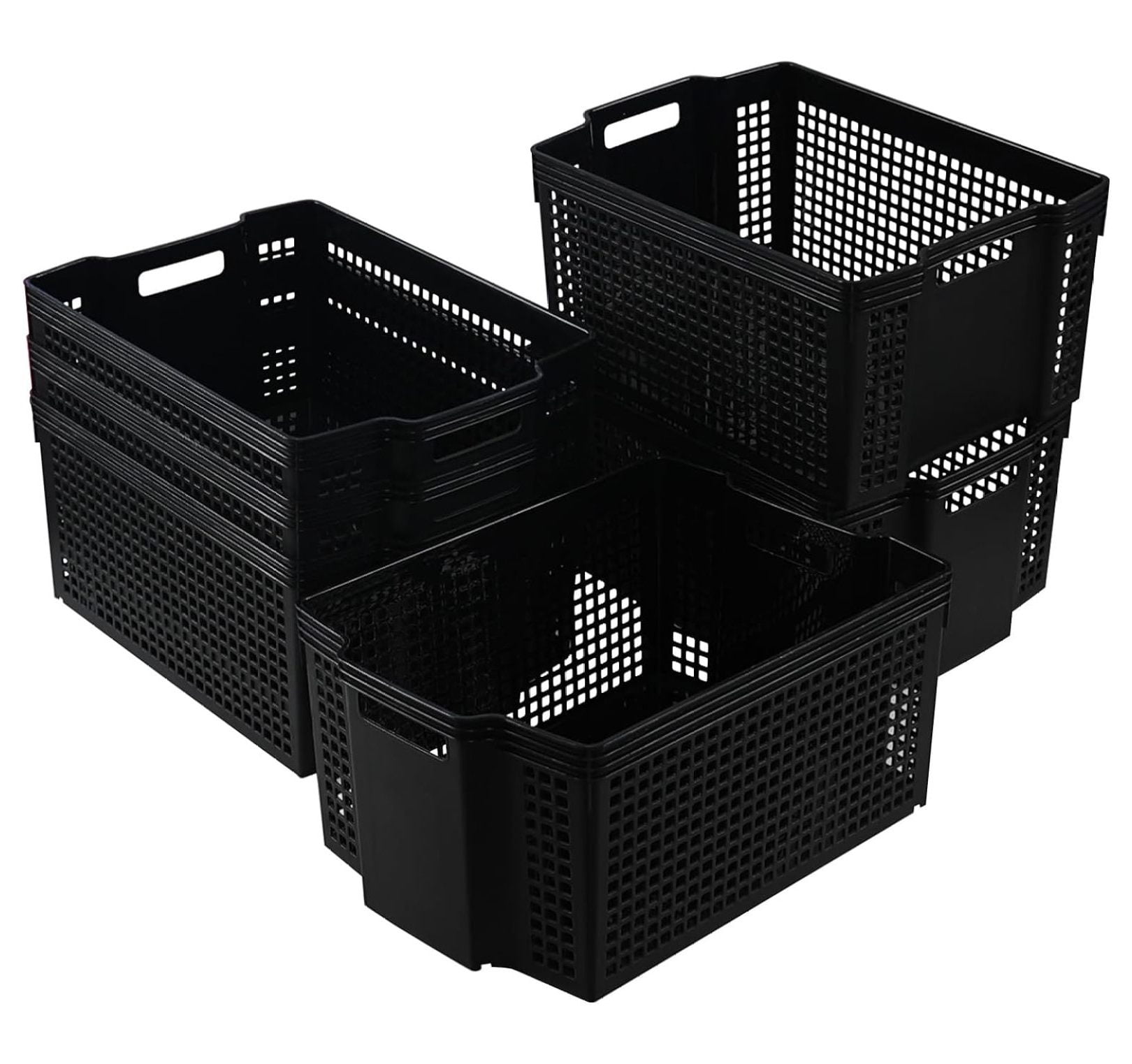 6-Pack Large Storage Basket, Stacking Plastic Rectangle Storage Bin ...