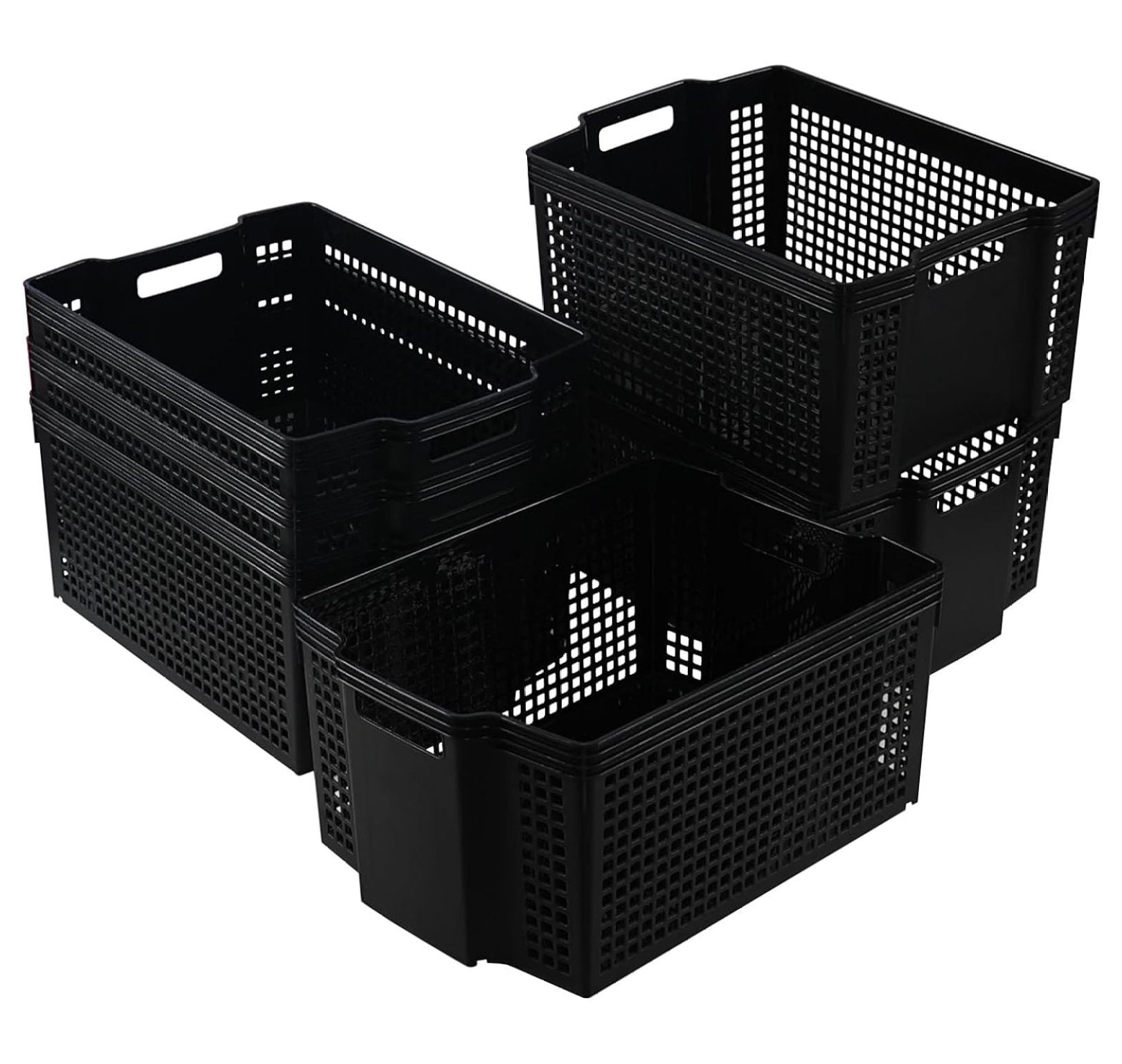 6-Pack Large Storage Basket, Stacking Plastic Rectangle Storage Bin ...