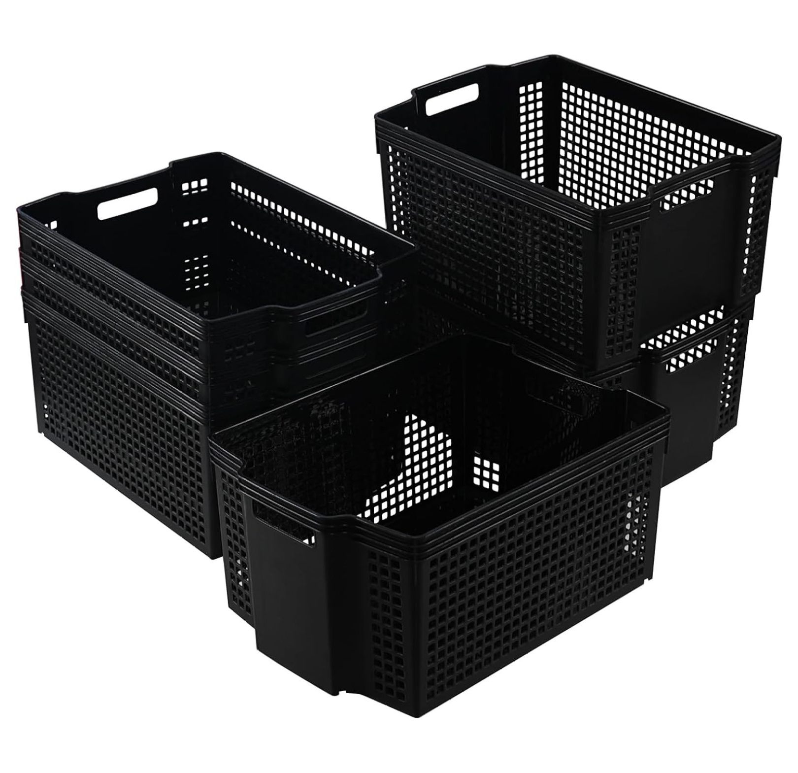 6-Pack Large Storage Basket, Stacking Plastic Rectangle Storage Bin ...