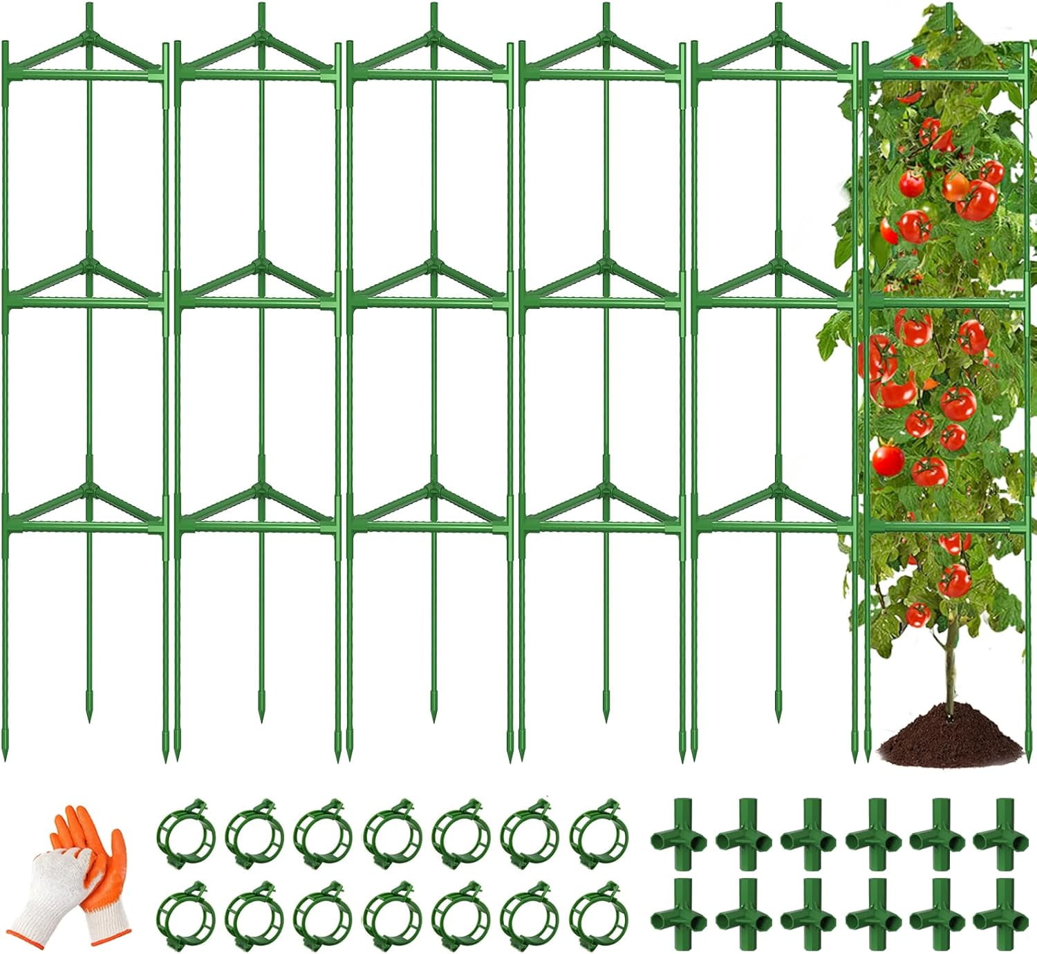 6 Pack Large Tomato Cage for Garden Up to 49" H X 16" W Metal Plant ...