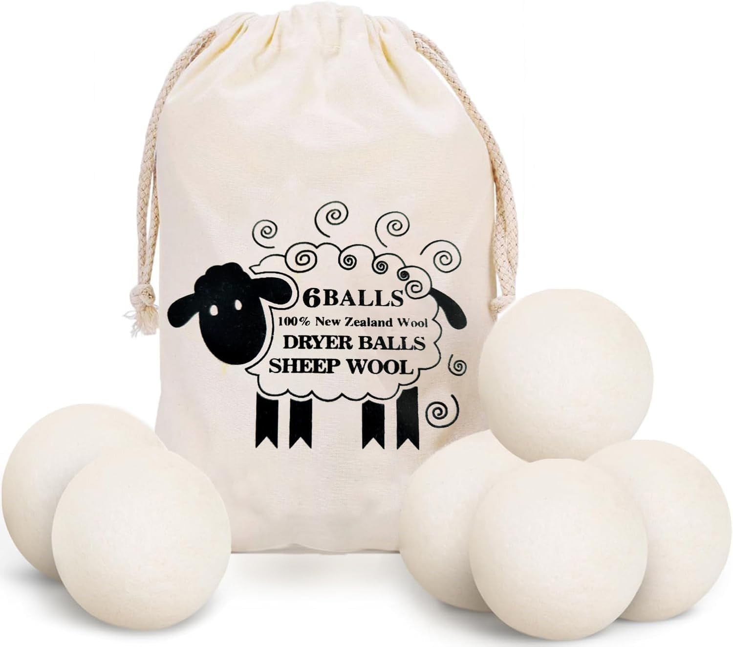 6 Pack Laundry Reusable Anti Static, Cotton Balls Wool Laundry Balls ...