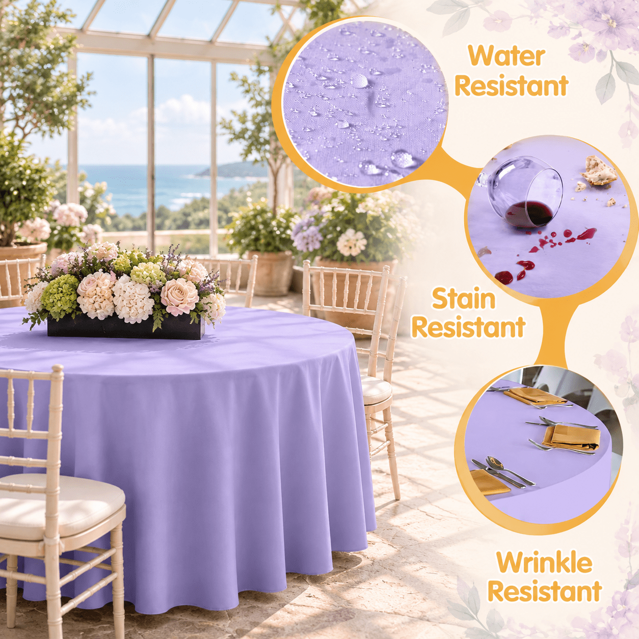6 Pack Lavender Round Tablecloths 120 Inch For 60