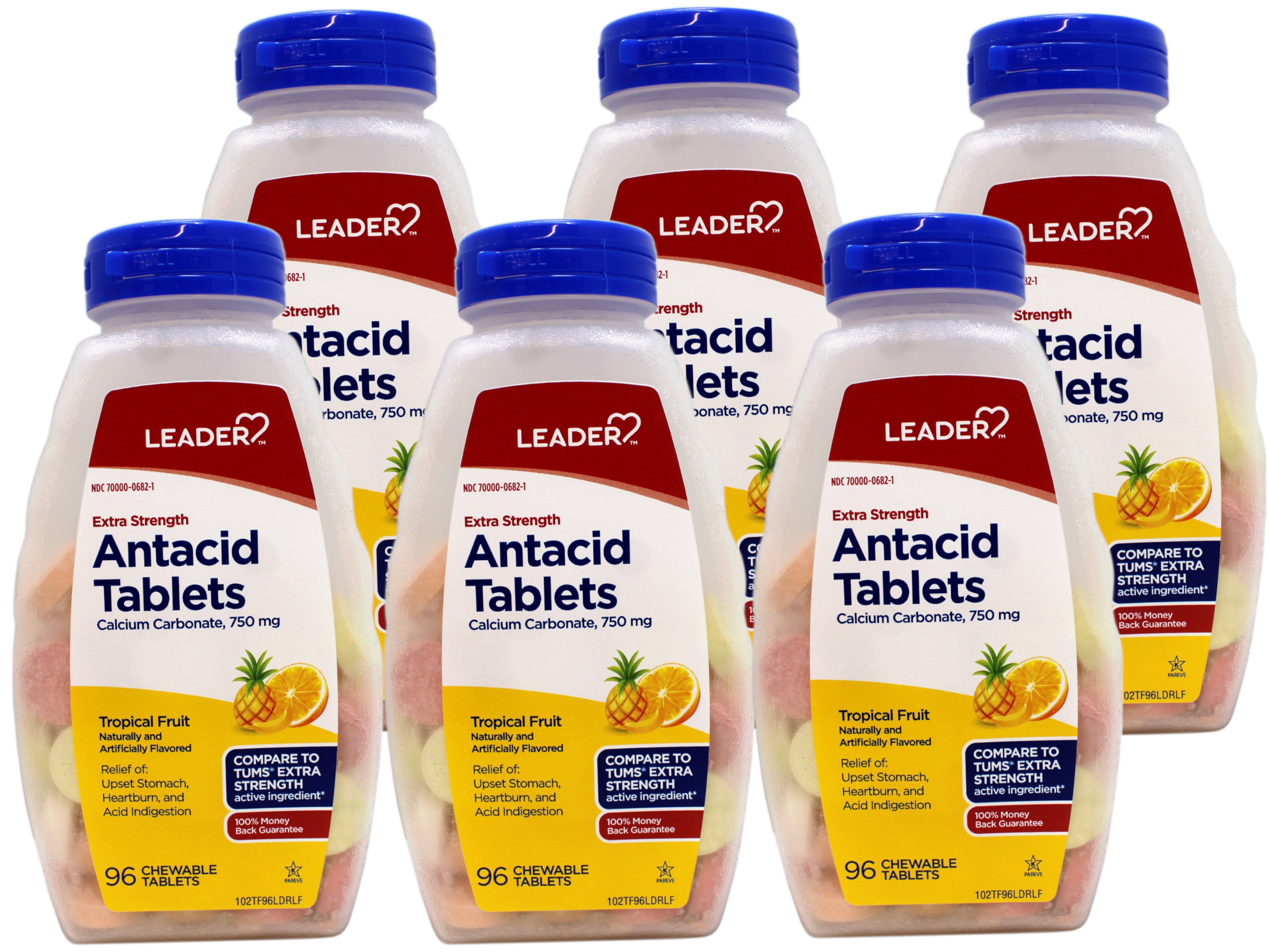 6 Pack - Leader Extra Strength Antacid Chewable Tablets, Fast Relief of ...