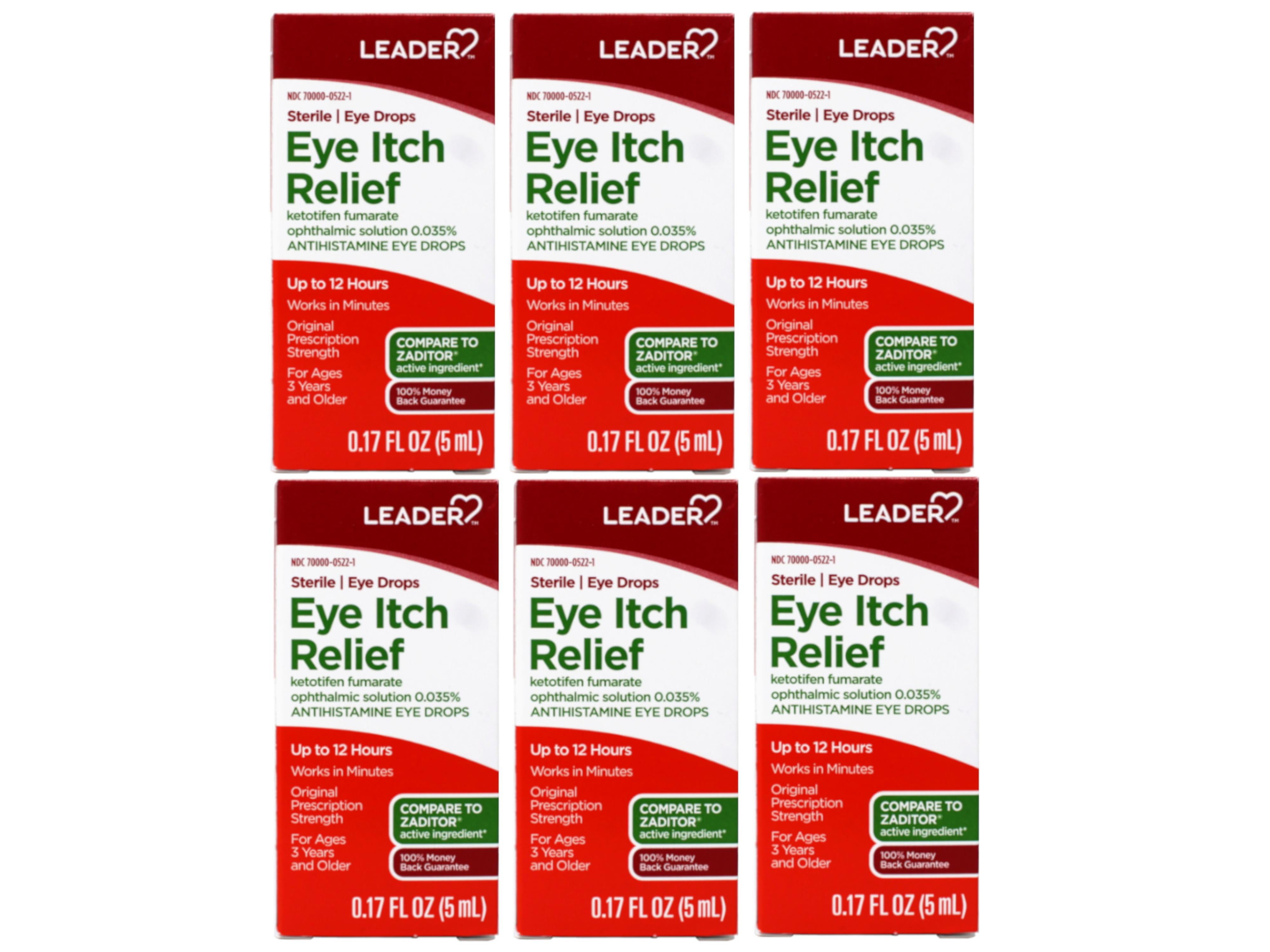 6 Pack - Leader Eye Itch Relief Drops, Ketotifen Fumarate 0.035% ...