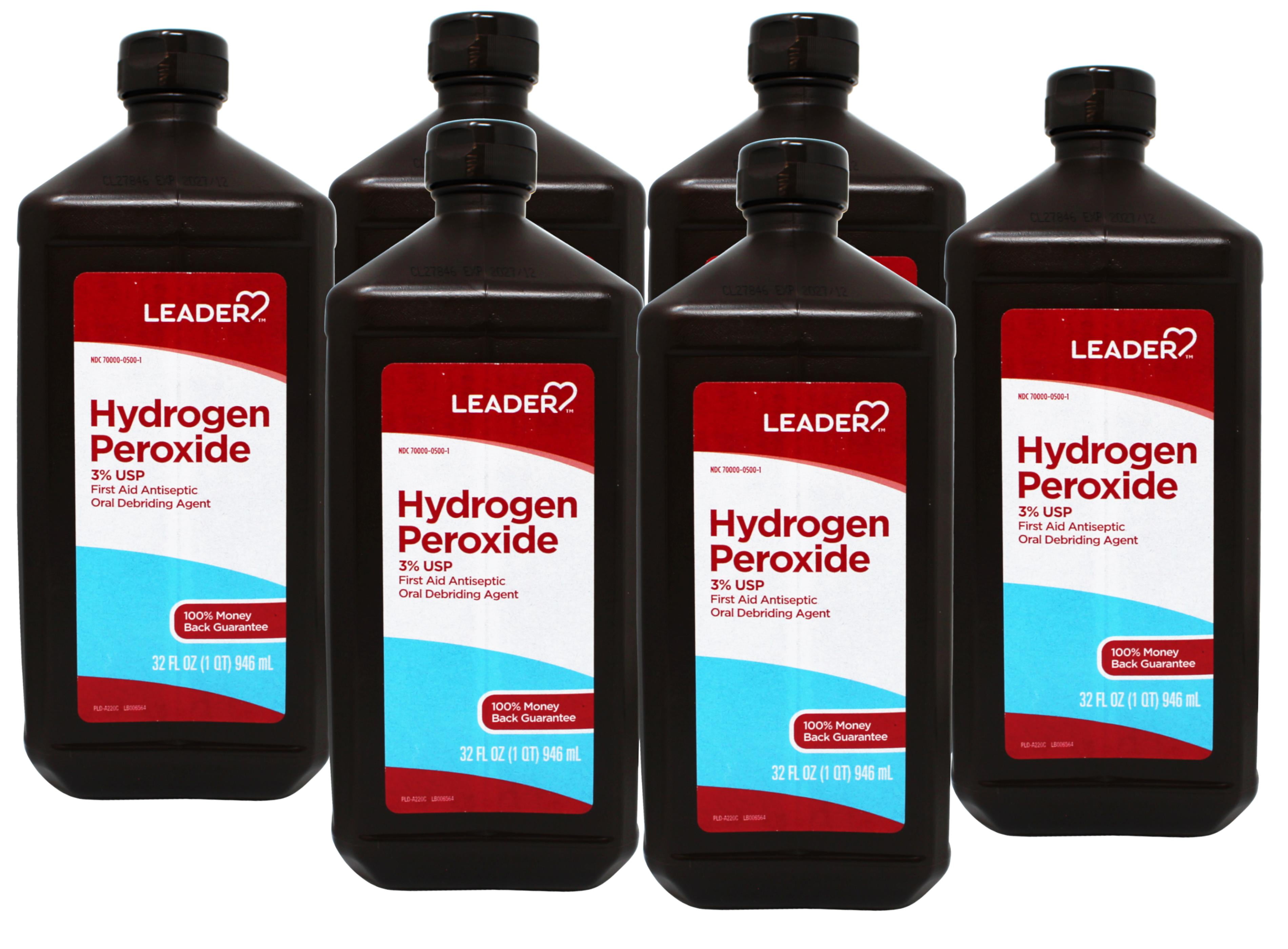 6 Pack - Leader Hydrogen Peroxide 3% USP Solution, First Aid Antiseptic ...