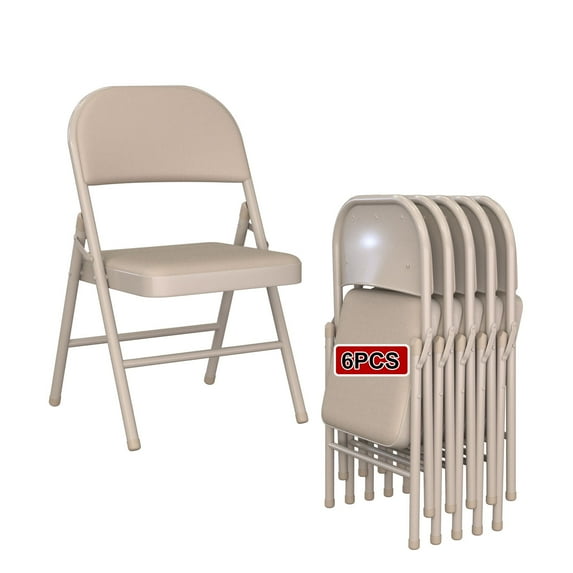 6 Pack Beige Leather Padded Folding Chairs - Steel Frame, No Assembly ...