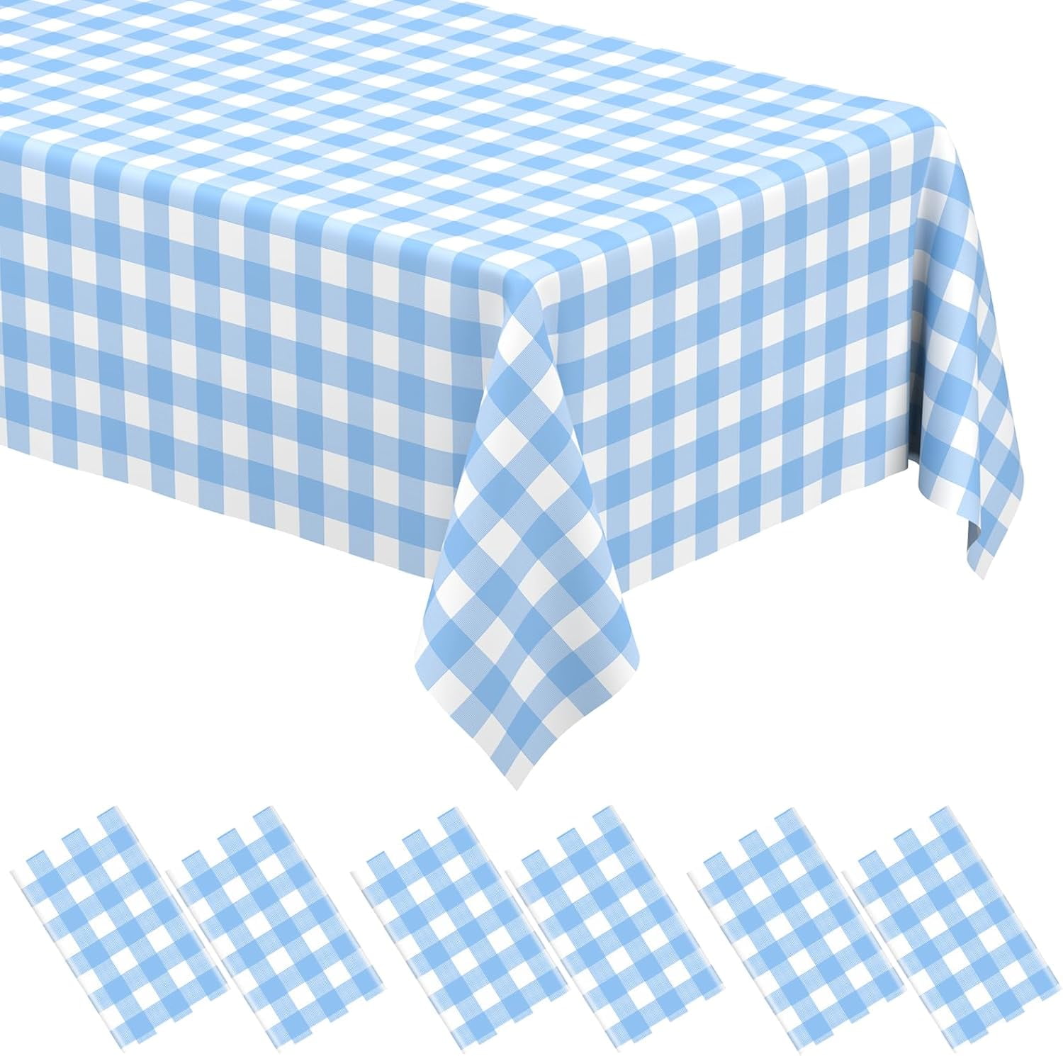 6 Pack Light Blue Gingham Tablecloth Rectangular Pale Blue and White ...