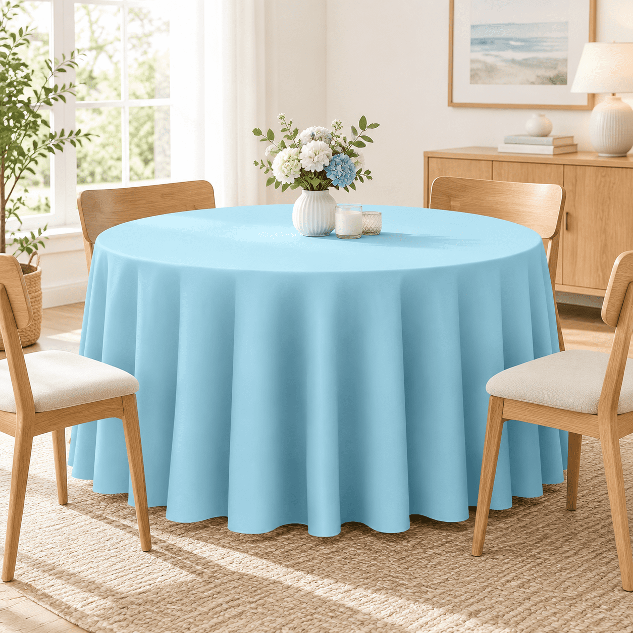 6 Pack Light Blue Round Tablecloths 132 Inch For 72