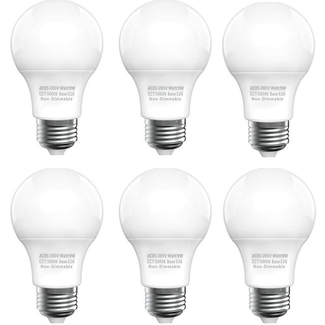 6-Pack Light Bulbs 60 Watt, Daylight White 5000K, A19 E26 LED Bulbs ...