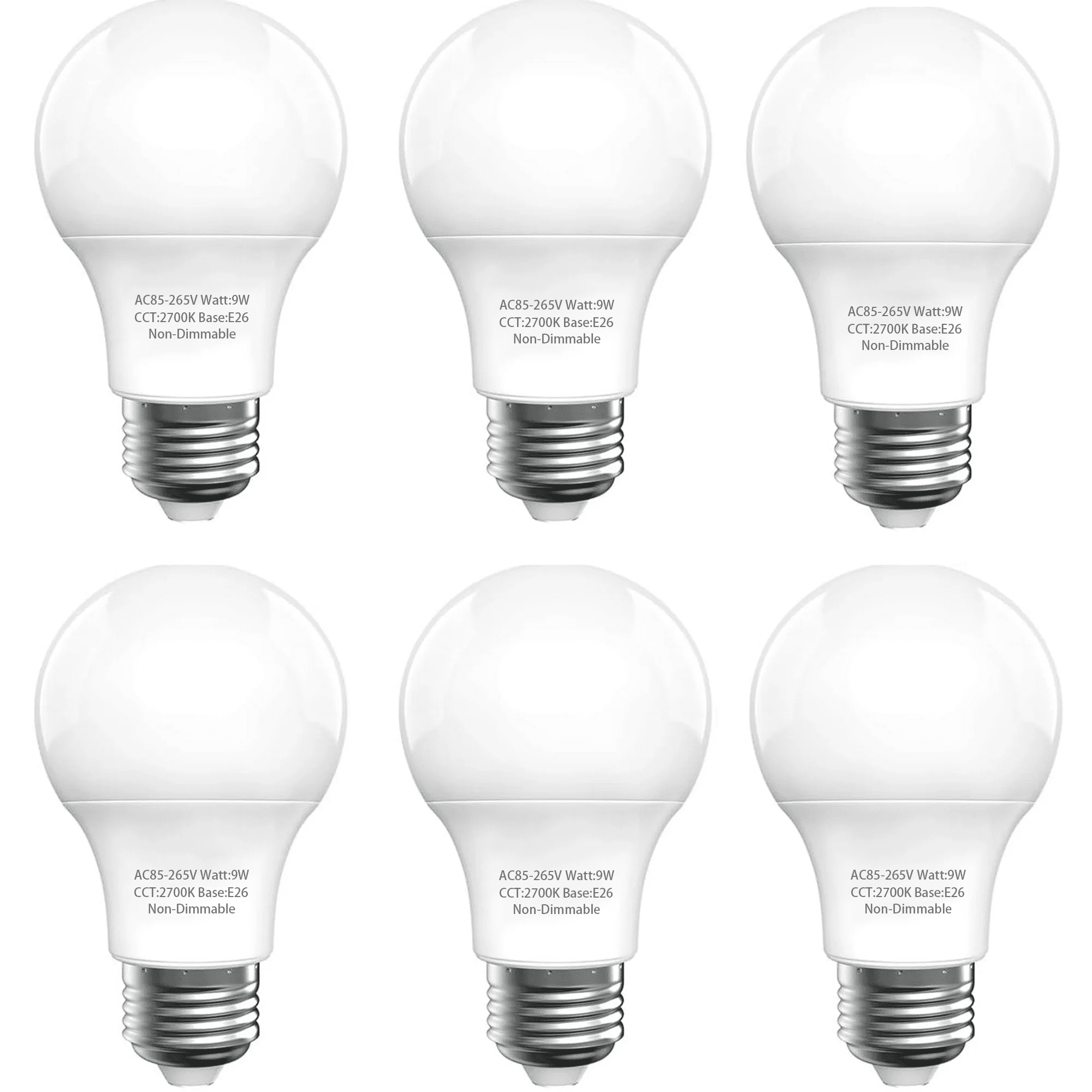 6-Pack Light Bulbs 60 Watt, Warm White 2700K, A19 E26 LED Bulbs, Non ...
