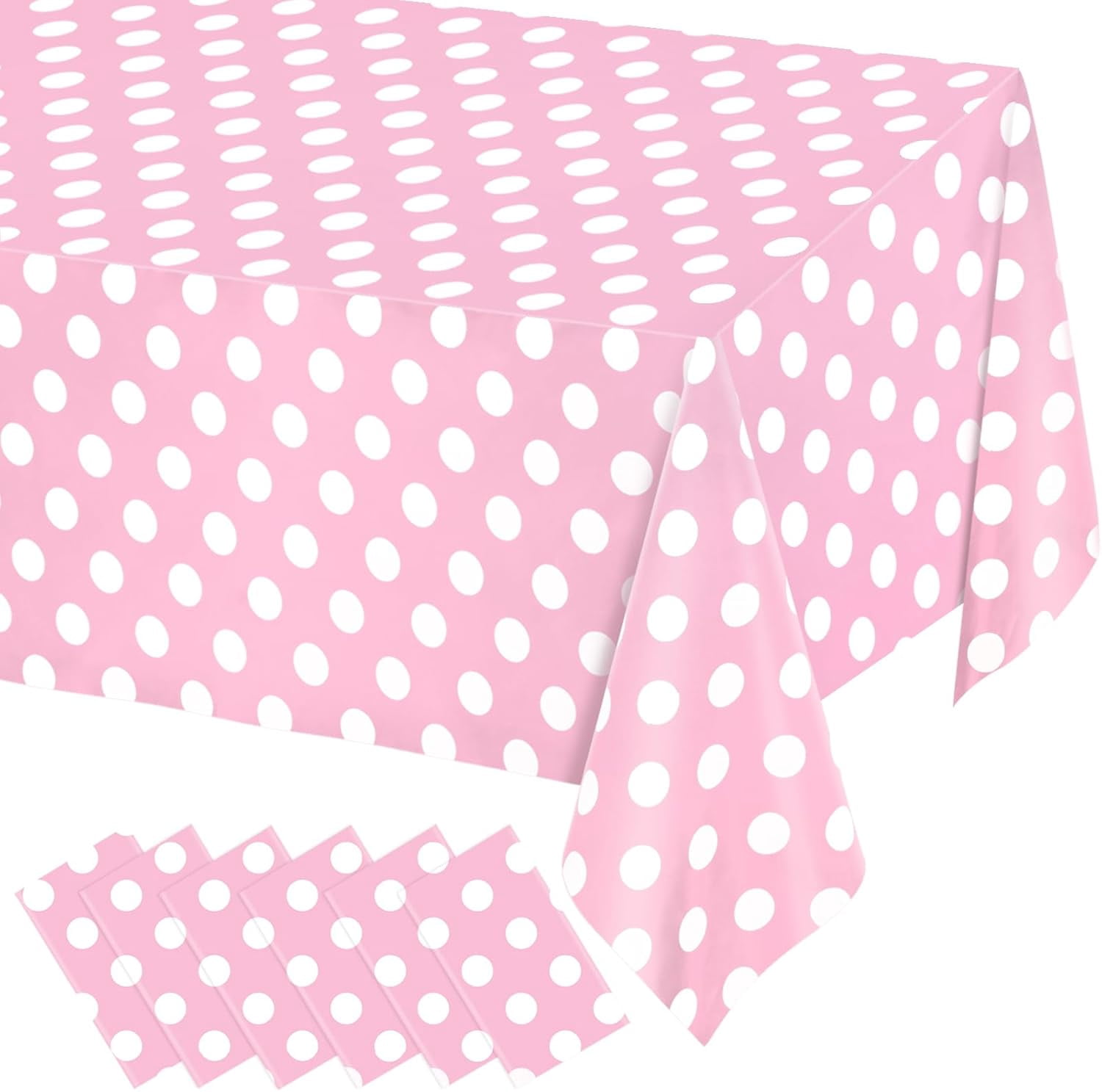 6 Pack Light Pink and White Polka Dot Disposable Plastic Tablecloths ...
