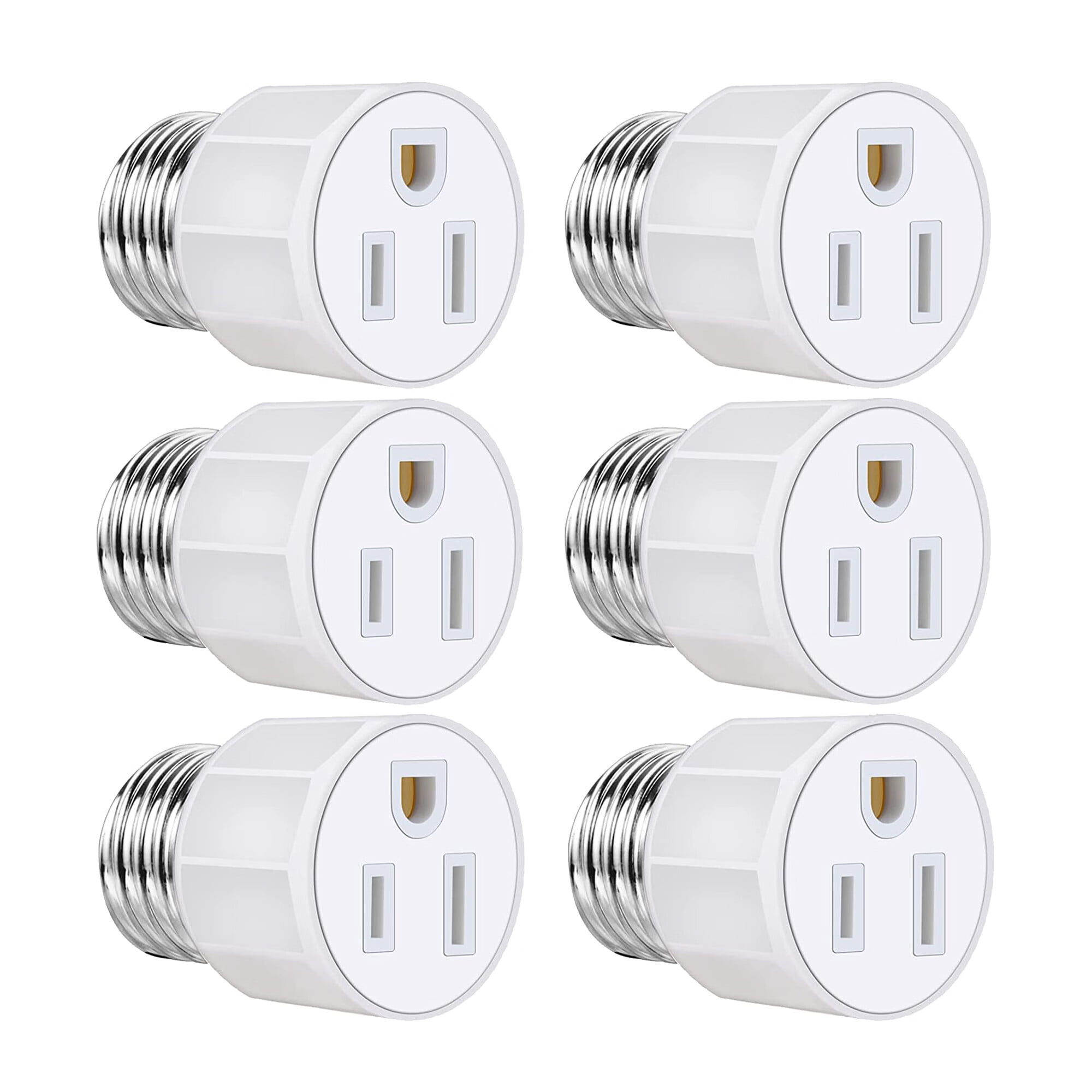 6 Pack Light Socket to Plug Adapter - E26/ E27 3 Prong Light Socket ...