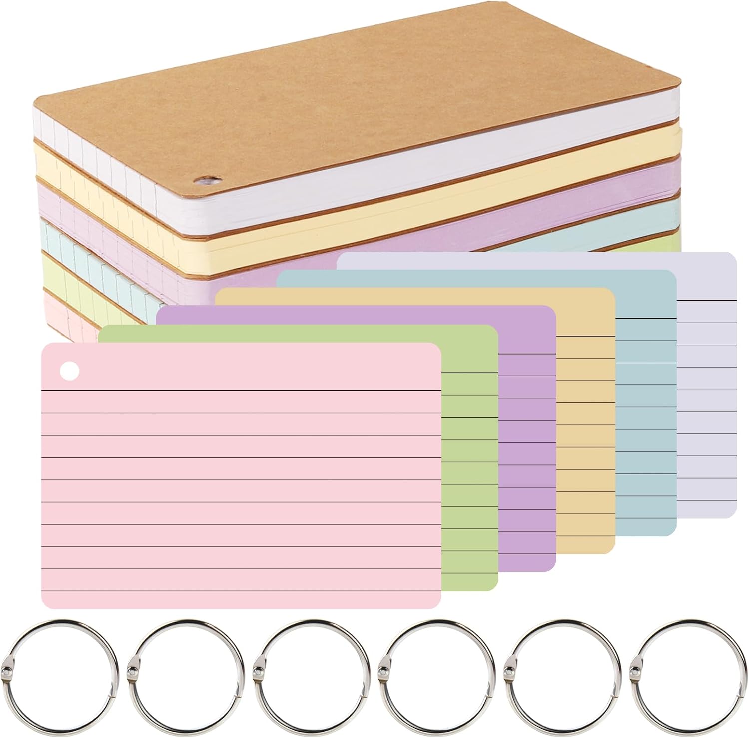 6 Pack Lined Index Cards 4 x 6 Inches, 360 PCS Colored Ruled Index ...
