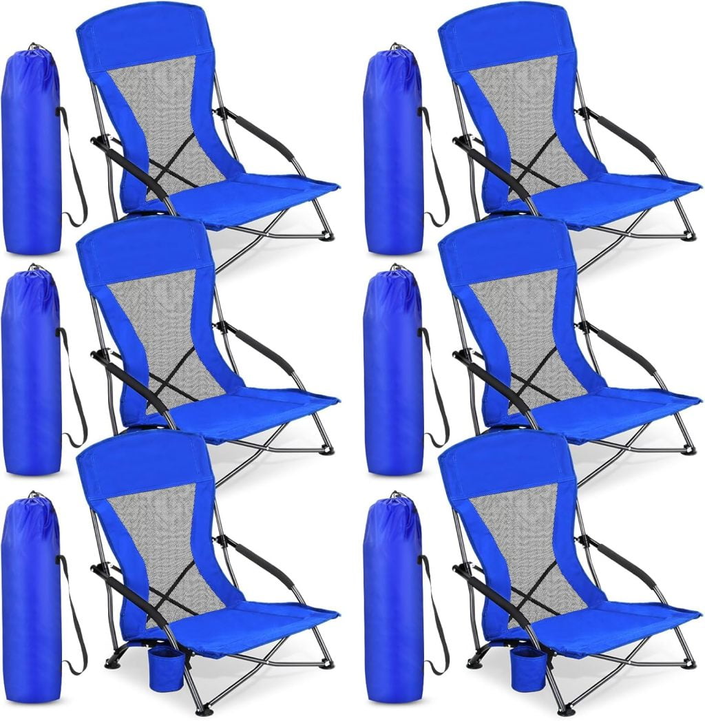 6 Pack Low Beach Chairs for Adult Portable Travel Compact High Back ...