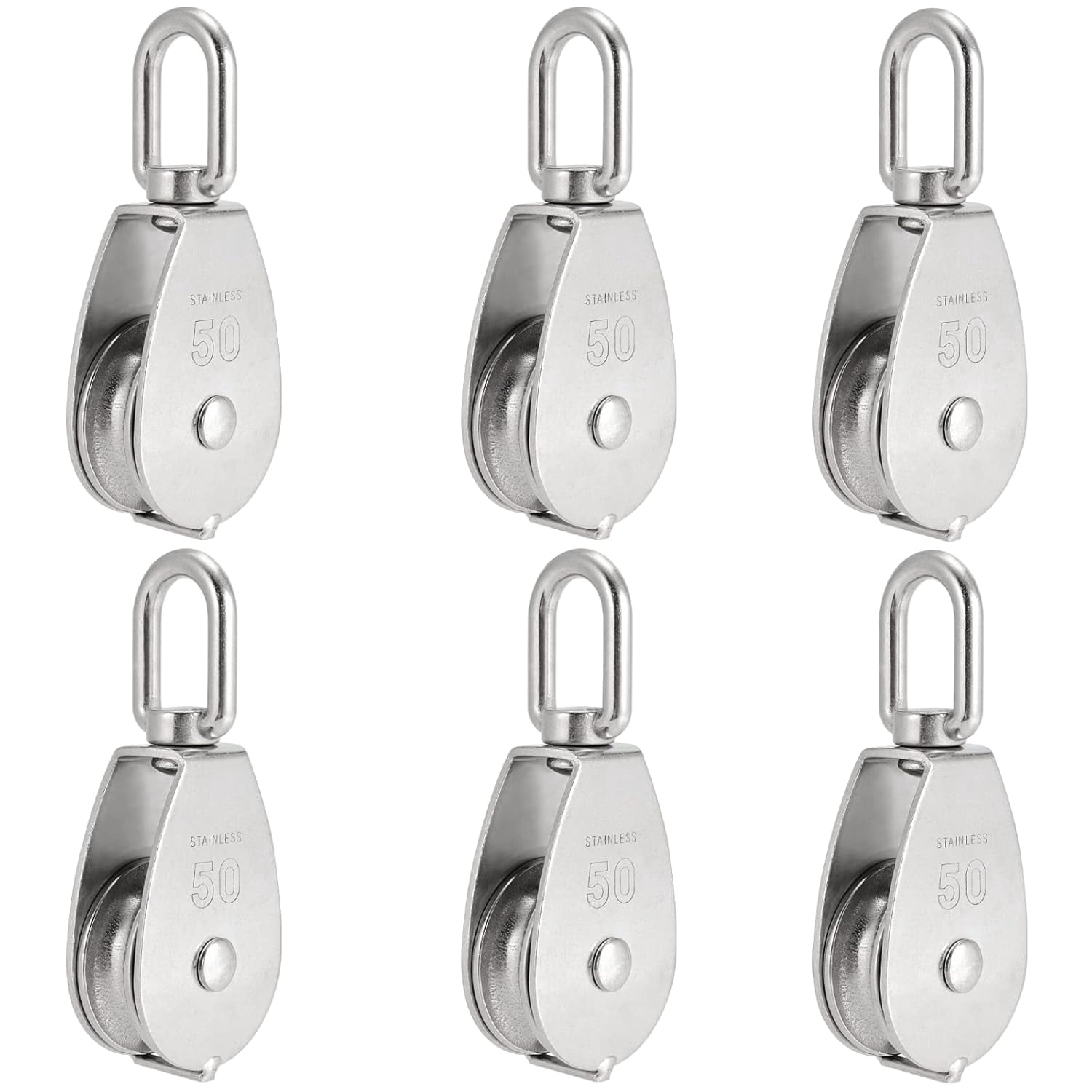 6 Pack M50 Single Pulley Block, 304 Stainless Steel Lifting Wire Crane ...
