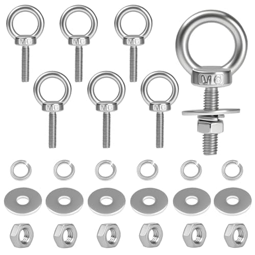 6 Pack M6 Lifting Eye Bolts, 1"(25mm) Long Ring Threaded Eyebolts ...