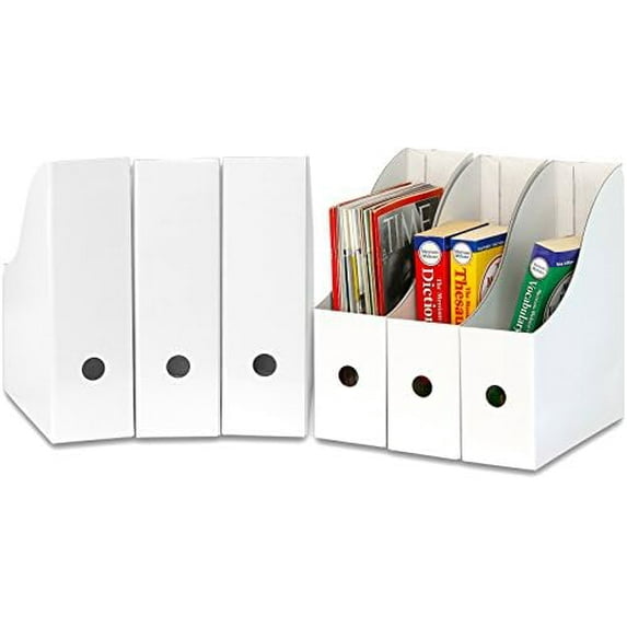 6-Pack Magazine File Holder Box, Foldable Cardboard Organizer, White ...