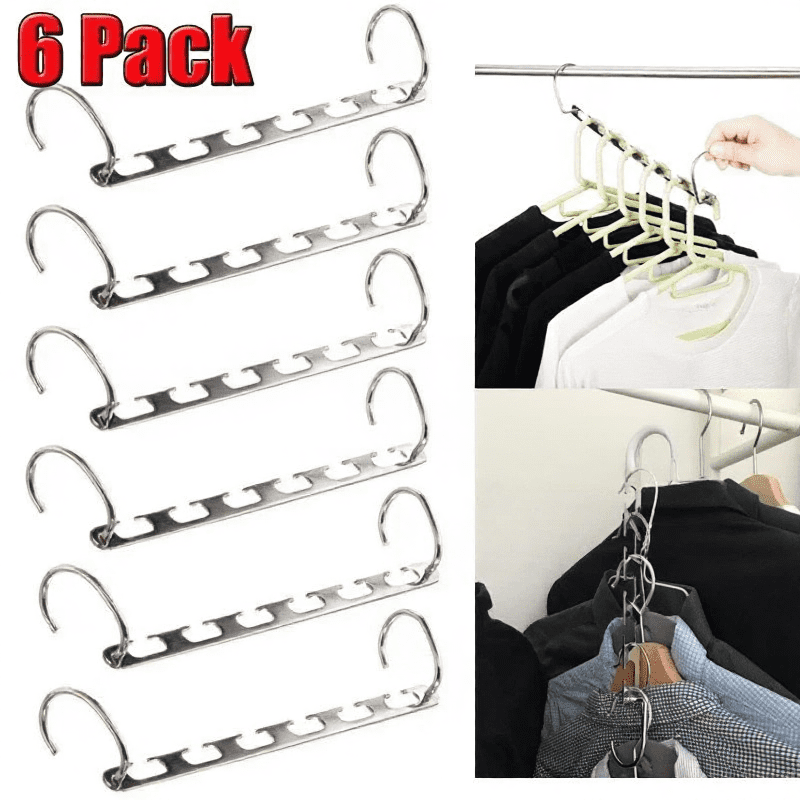 6 Pack Magic Clothes Hangers Organizer Closet Space Saving Saver Metal ...