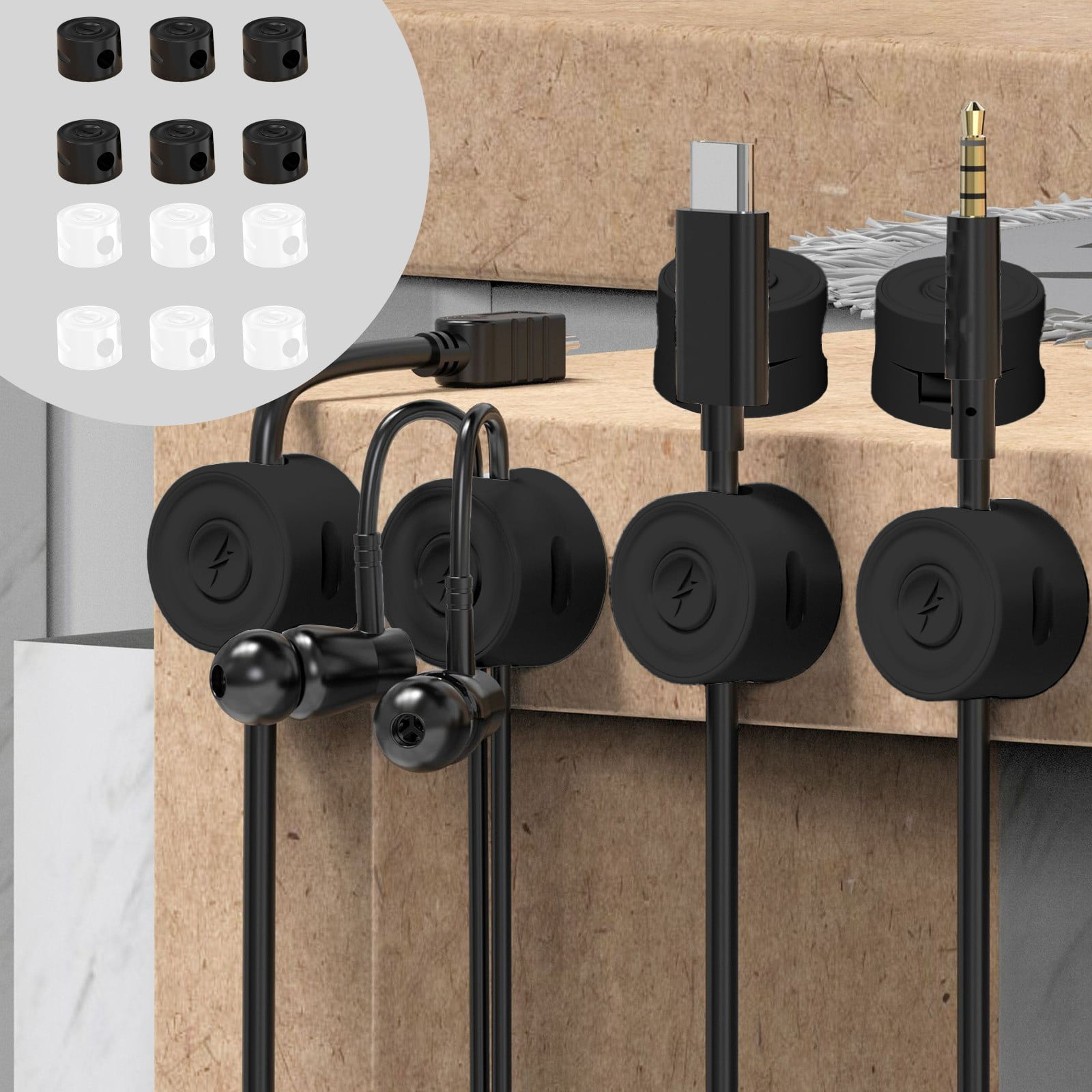 6-Pack Magnetic Cable Organizer, Desktop Cable Management Clips, Round ...