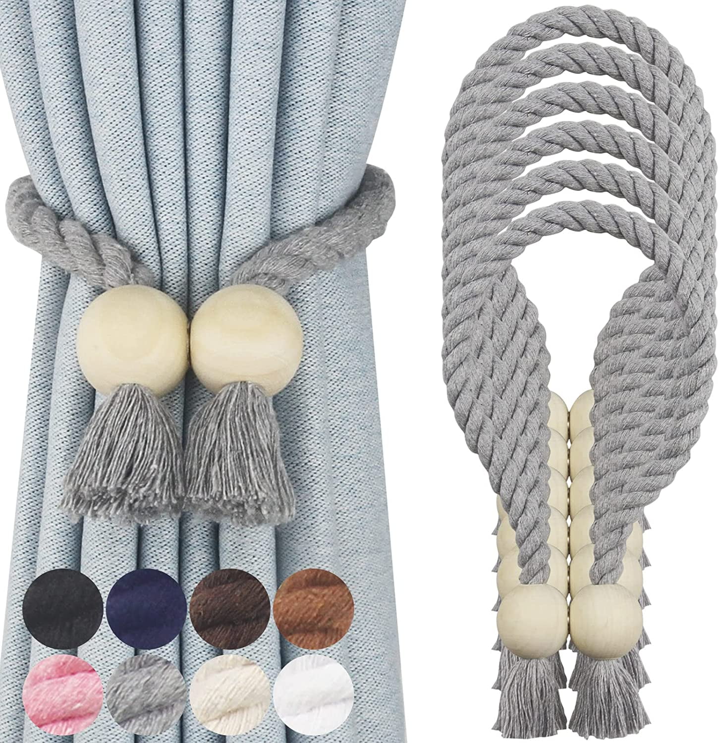 6 Pack Magnetic Curtain Tiebacks Cotton Hand Woven Tie Back Decorative ...
