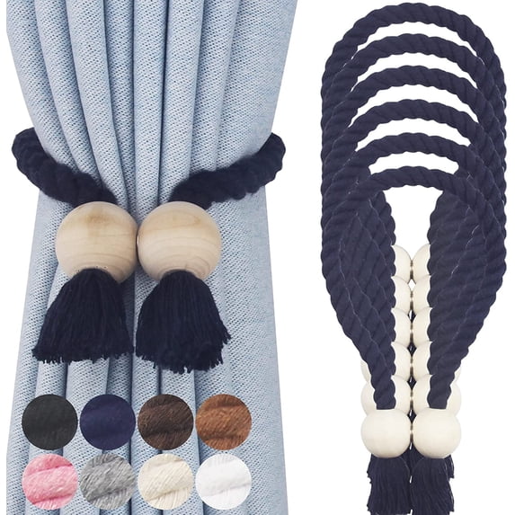 6 Pack Magnetic Curtain Tiebacks Cotton Hand Woven Tie Back Decorative ...