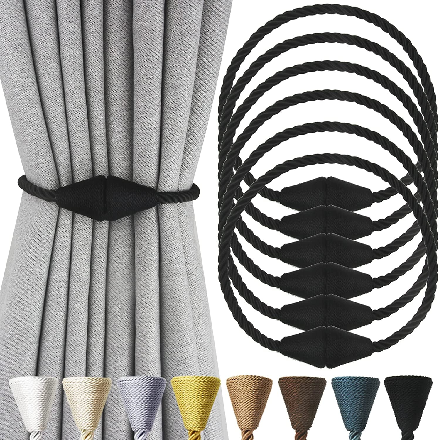 6 Pack Magnetic Curtain Tiebacks Rope Modern Handmade Curtain Tie Backs ...