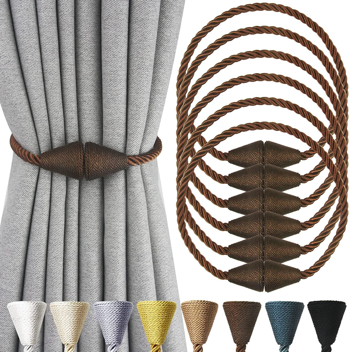 6 Pack Magnetic Curtain Tiebacks Rope Modern Handmade Curtain Tie Backs ...