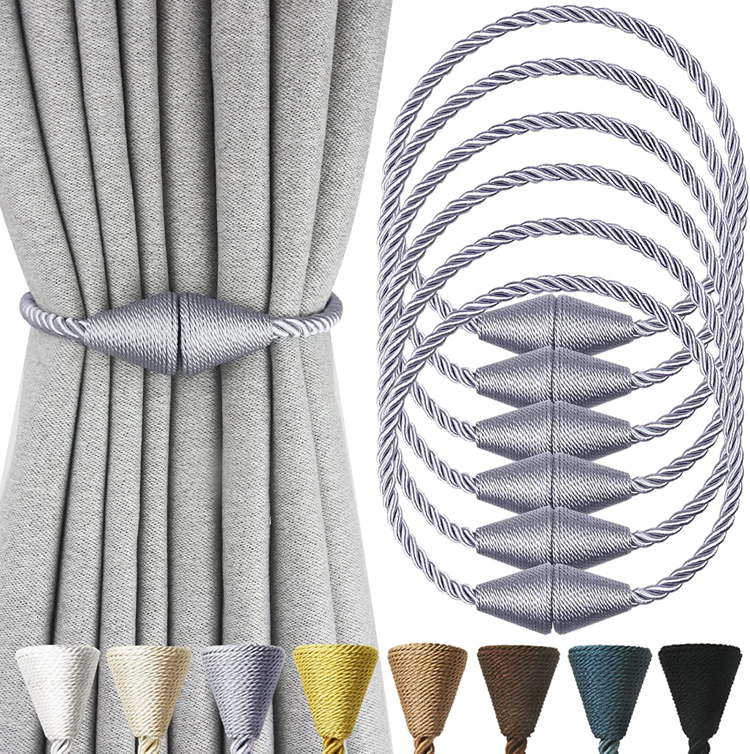 6 Pack Magnetic Curtain Tiebacks Rope Modern Handmade Curtain Tie Backs ...
