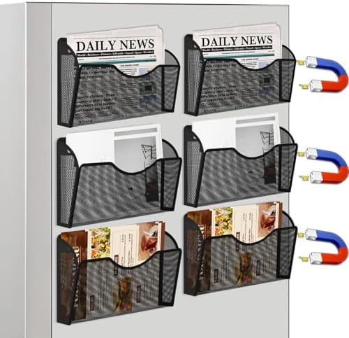 6 Pack Magnetic File Holder, Magnetic Pocket Wall File Holder, Mesh ...