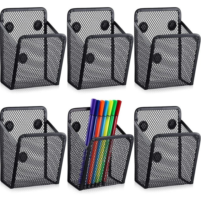 6 Pack Magnetic Pencil Holder Metal Magnetic Basket Mesh Magnetic Pen ...