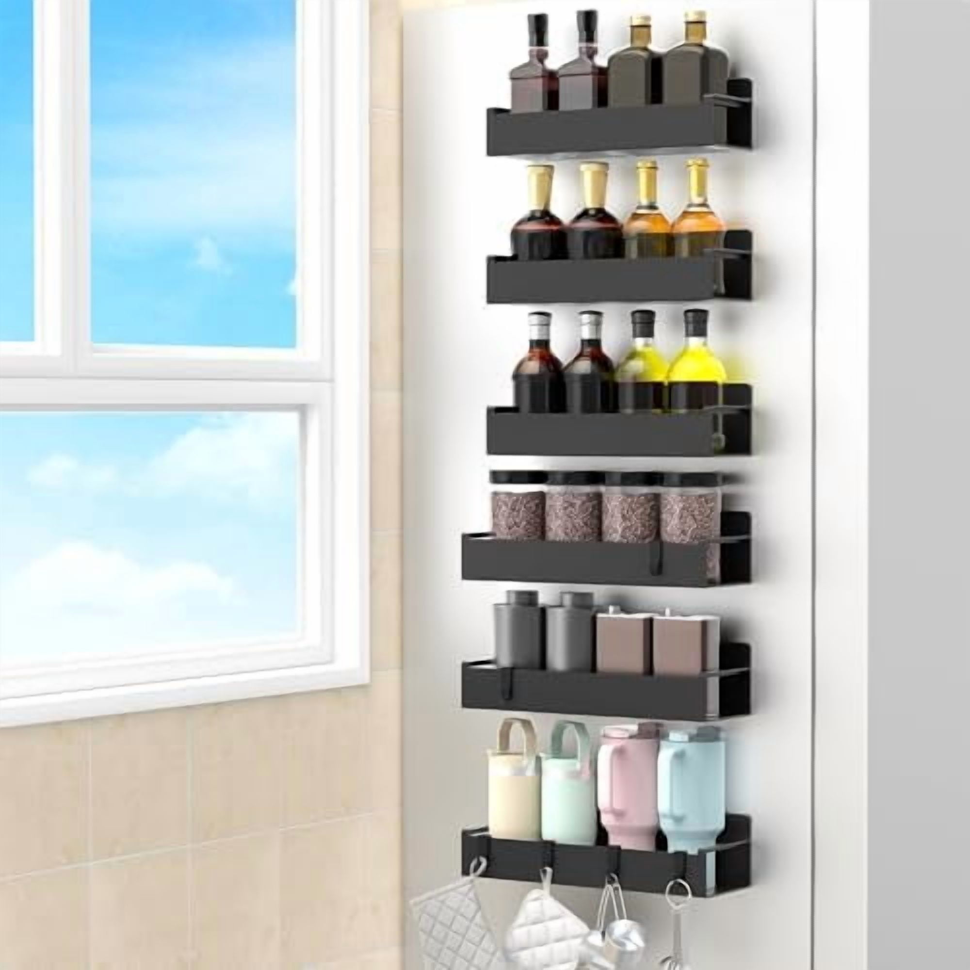 6 Pack Magnetic Spice Rack Organizer for Refrigerator and Oven, Black ...
