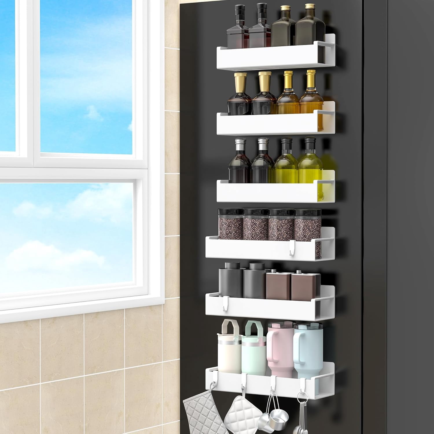 6 Pack Magnetic Spice Rack Organizer for Refrigerator and Oven, White ...