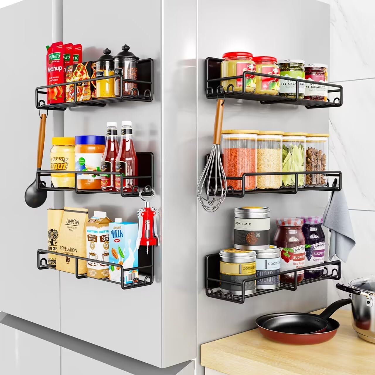 6 Pack Magnetic Spice Rack for Refrigerator and Oven, Magnetic Fridge ...