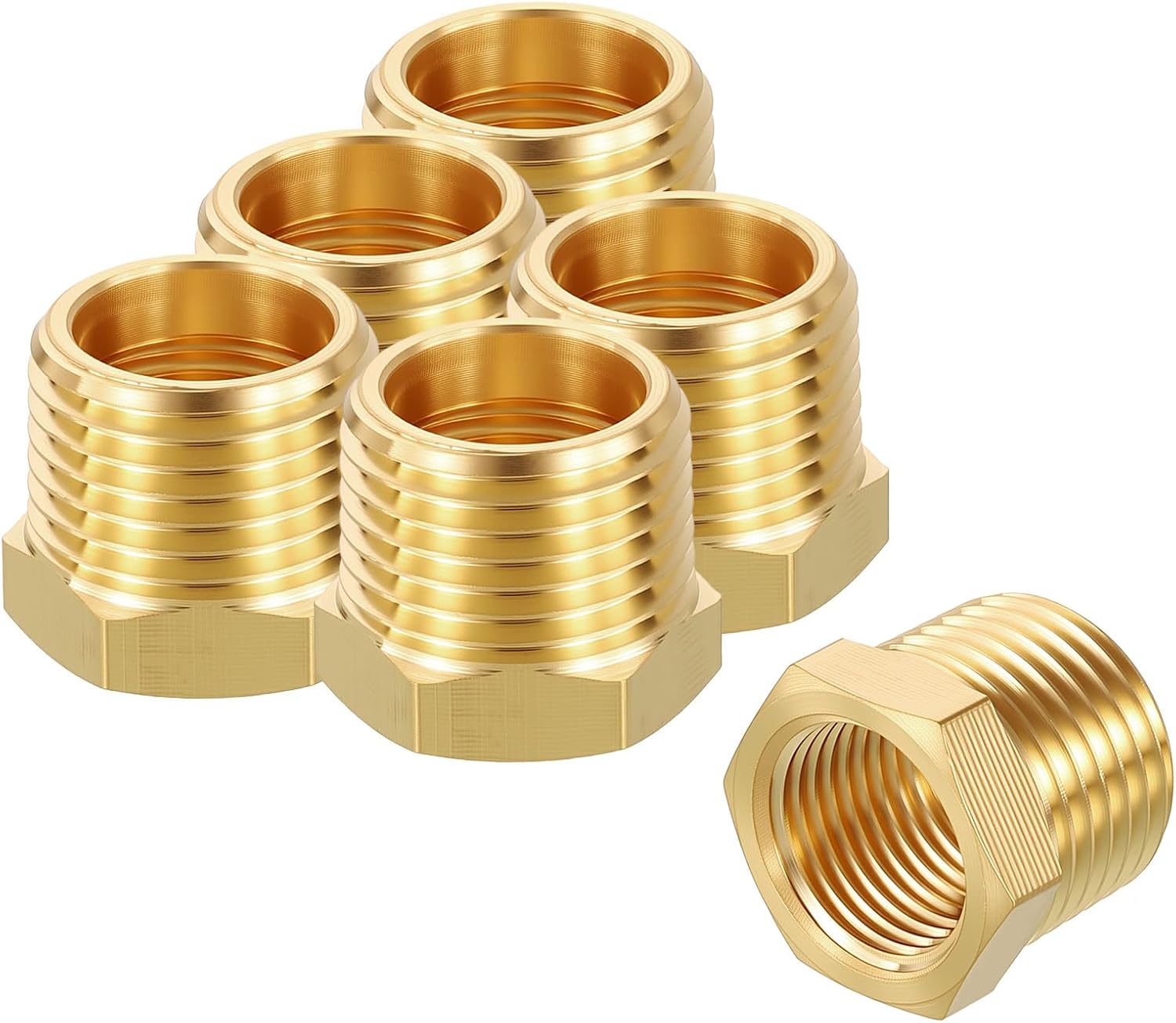6 Pack Male to FeMale Adapter, 1/2" NTP x 3/8" Female Brass Hex Bushing ...