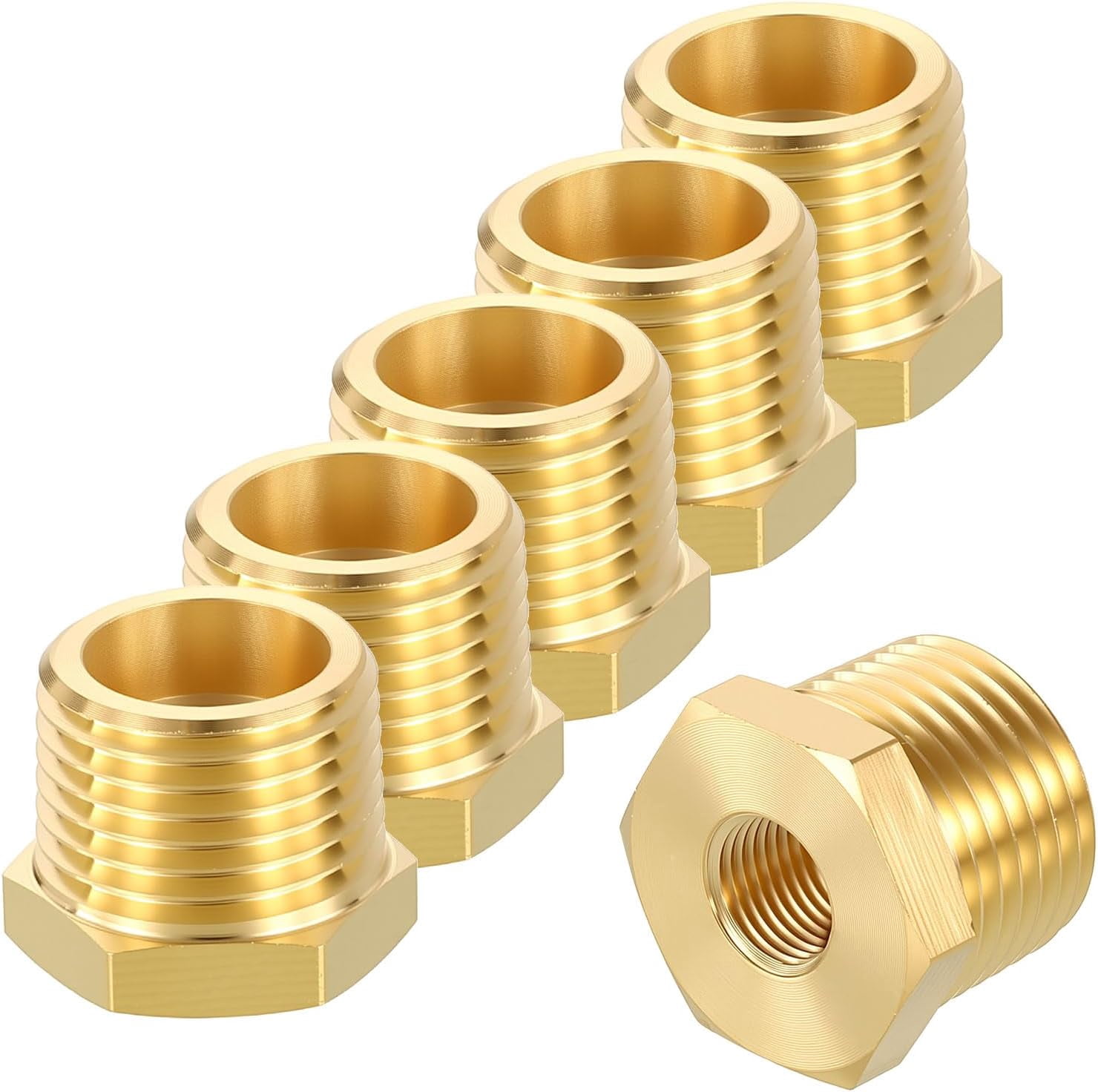 6 Pack Male to FeMale Adapters, 1/2" MNPT x 1/8" FNPT Brass Hex Bushing ...