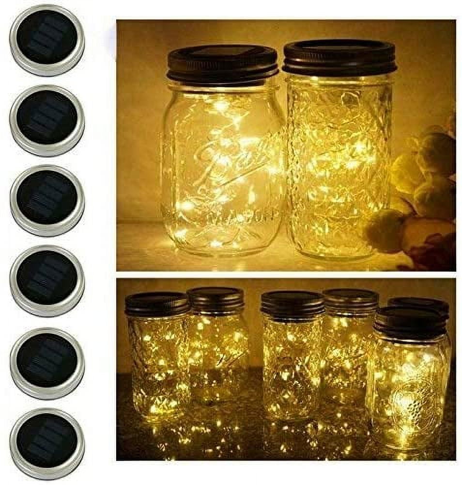 6 Pack Mason Jar Lights, 10 LED Solar Warm White Fairy String Lights ...