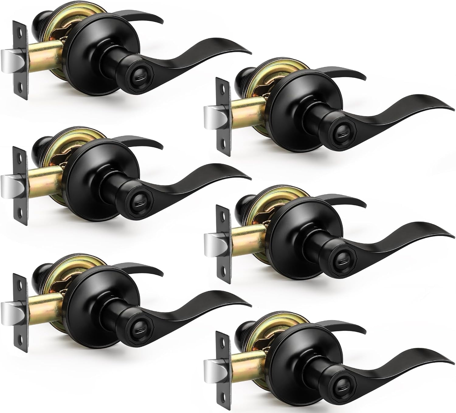 6 Pack Matte Black Door Handles Privacy Door Levers, Heavy Duty Wave ...