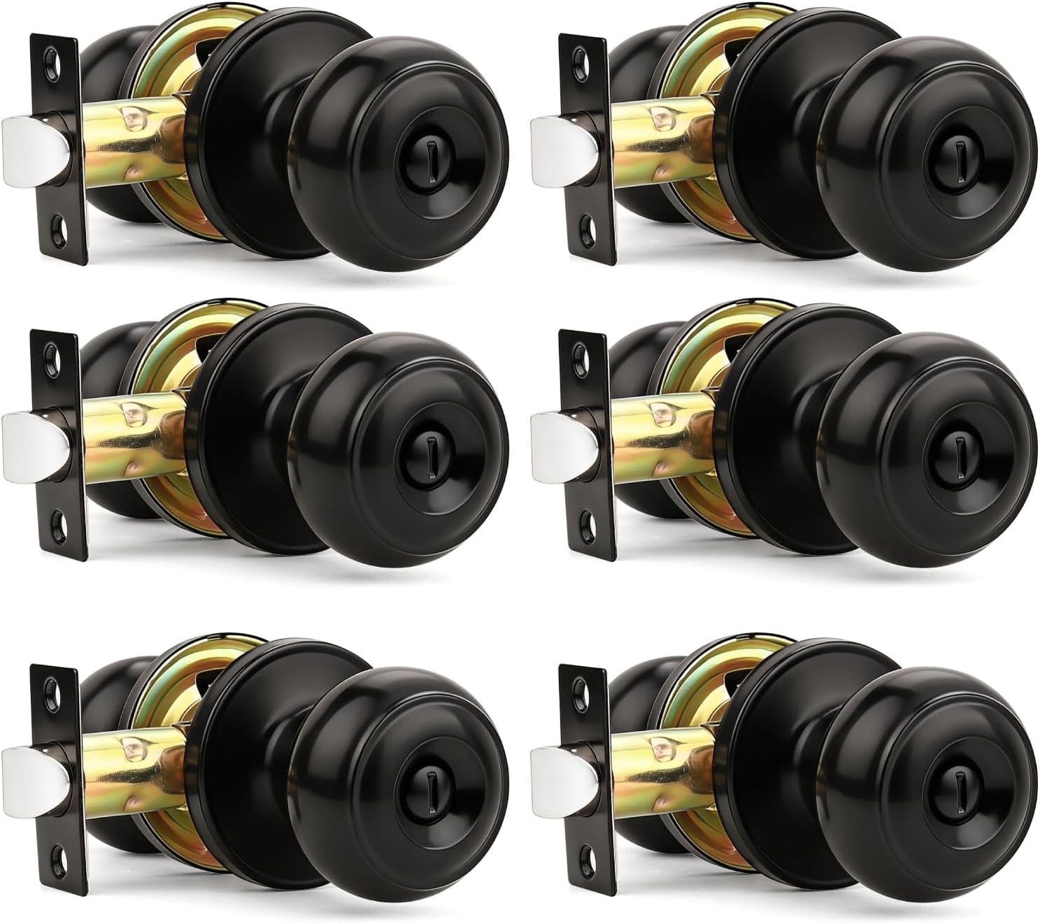 6 Pack Matte Black Privacy Door Knobs Interior, Classic Round Shape ...