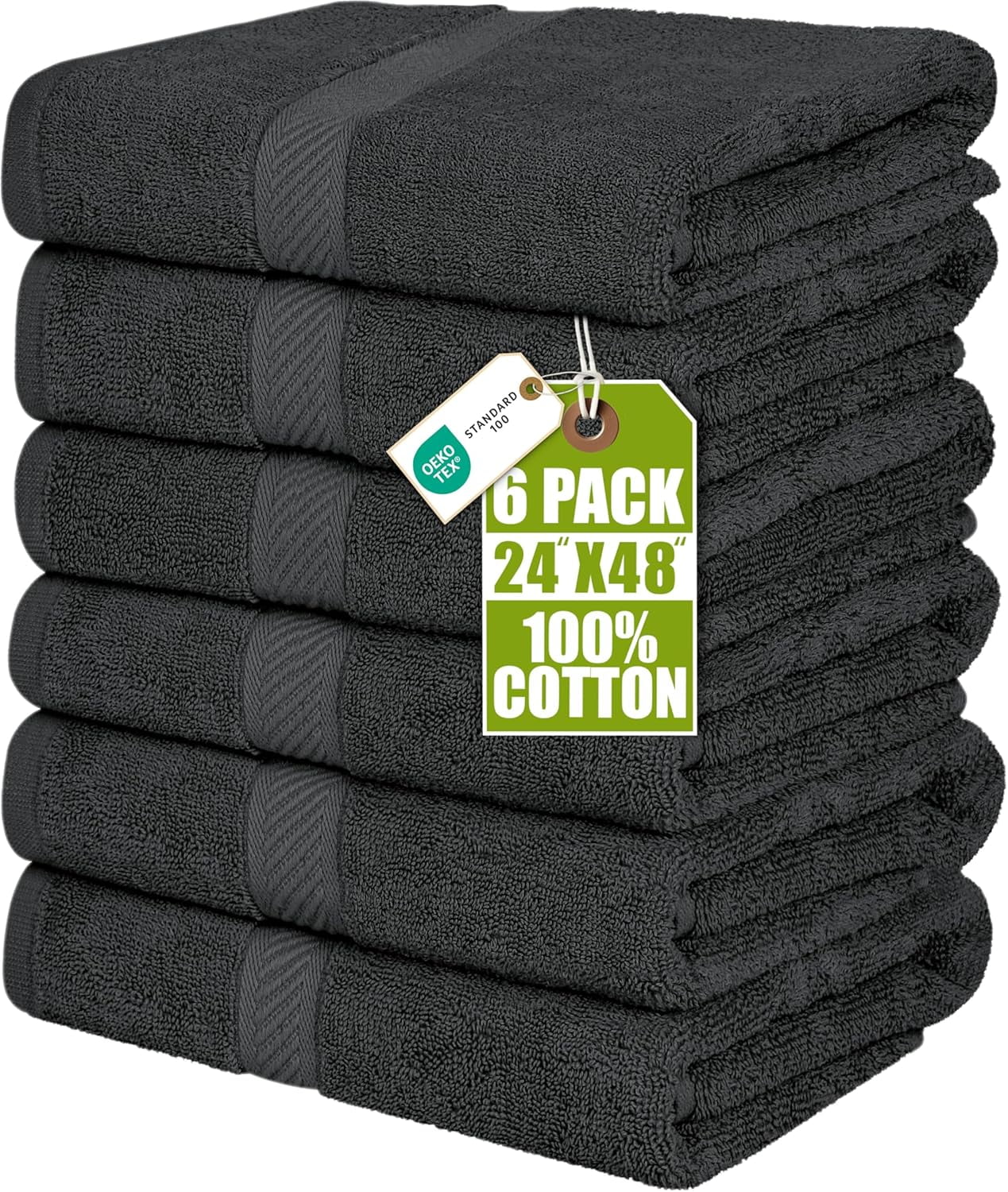 6 Pack Medium Bath Towel Set, 24 by 48 Inches, 500 GSM 100% Ring Spun ...