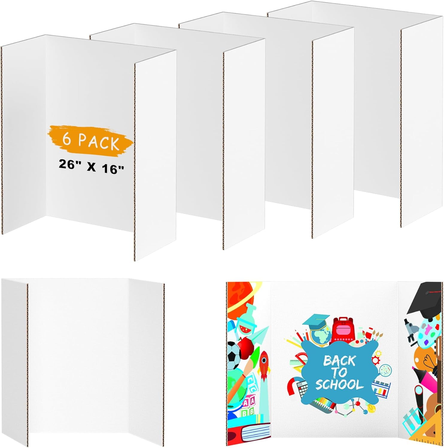 6 Pack Medium Trifold Poster Board, 26" x 16" White Corrugated ...