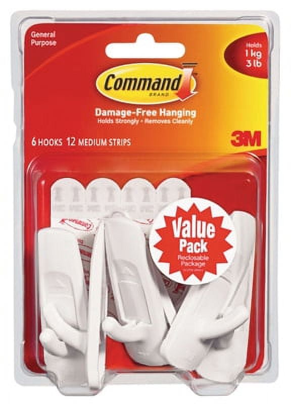 6 Pack Medium Utility Hook With Command Hooks, Each - Walmart.com
