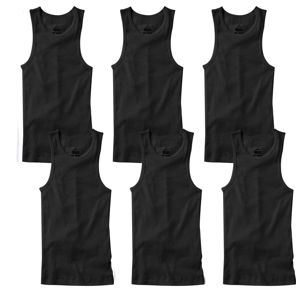 6 Pack Men Black 100 Cotton Ribbed Tank Top A Shirt Undershirts