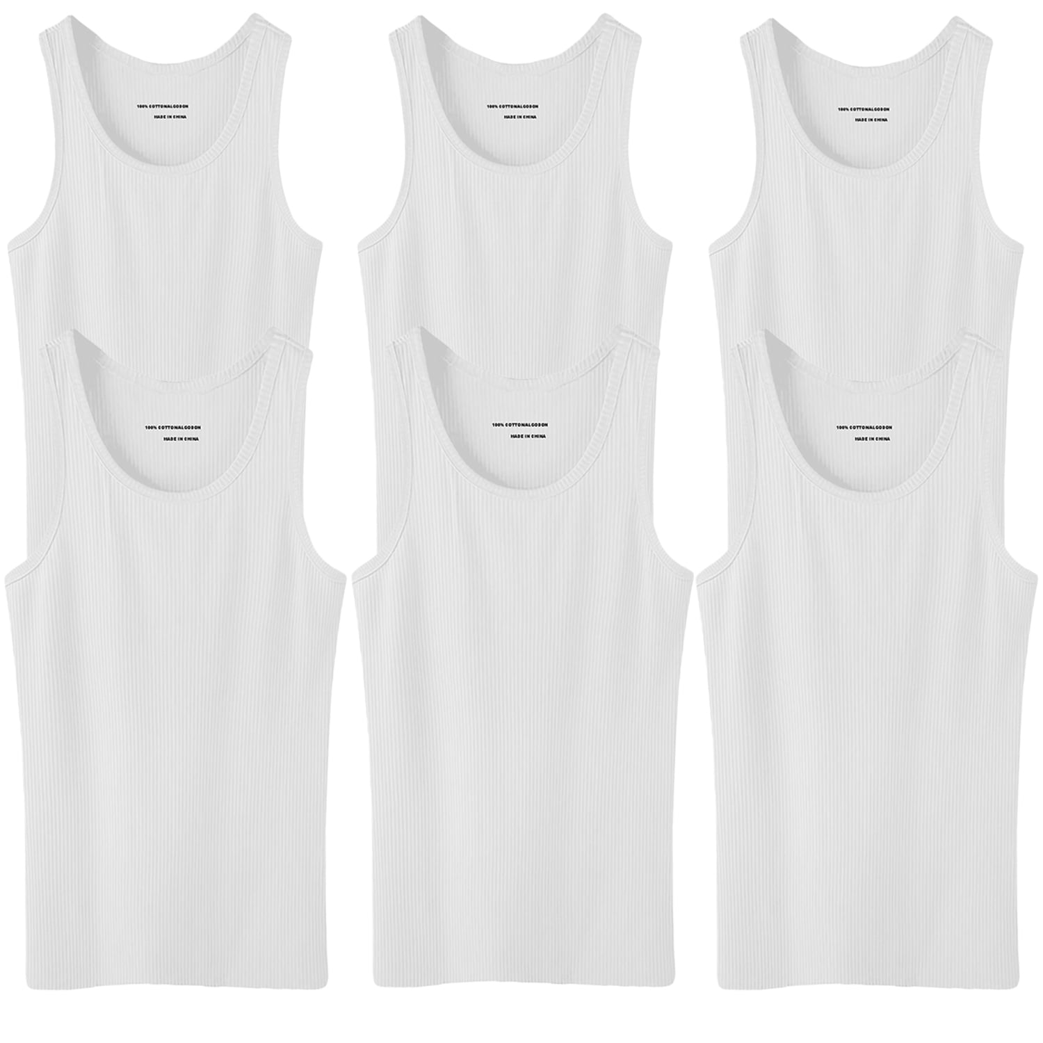 6 Pack Men's 100% Cotton Ribbed Plain Tank Tops Athletic A-Shirts Undershirts White Size:Small ...