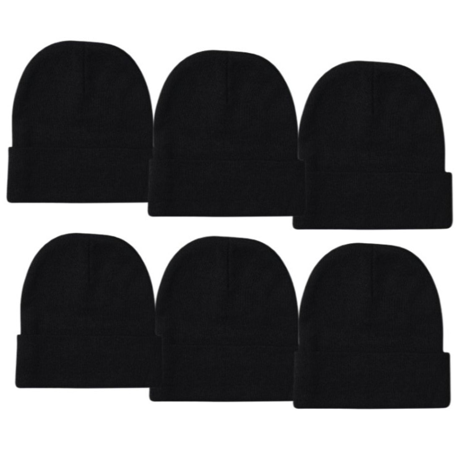 6-Pack Men's 100% Polyester Beanie, Solid Black, One Size - Walmart.com