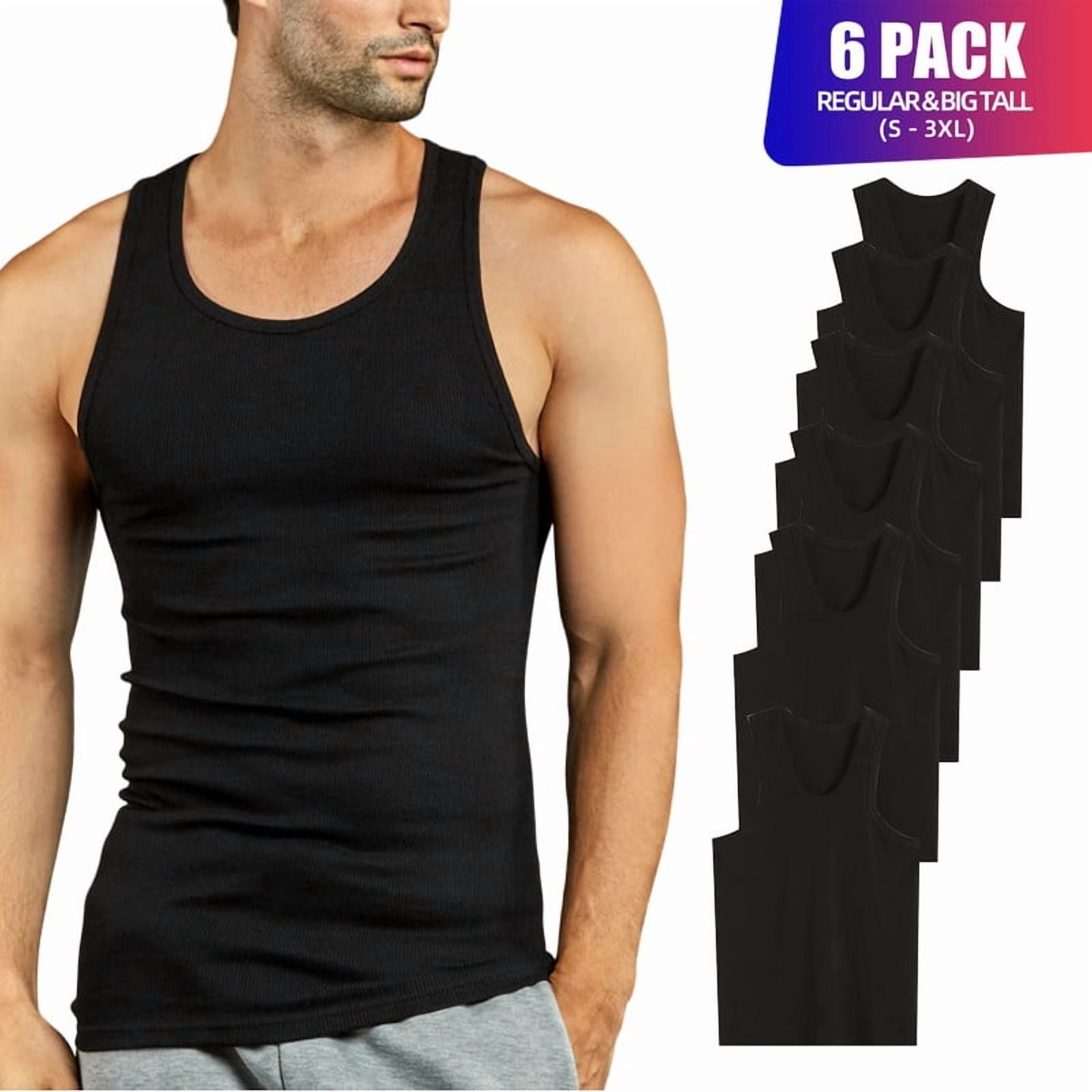 6 Pack Men's A-Shirts 100% Cotton Ribbed Underwear Tank Top Solid ...