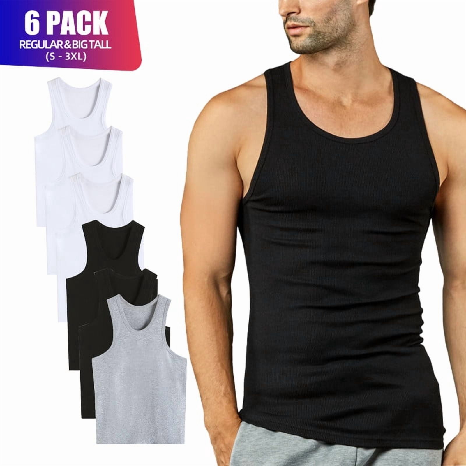 6 Pack Men's A-Shirts 100% Cotton Ribbed Underwear Tank Top Solid ...