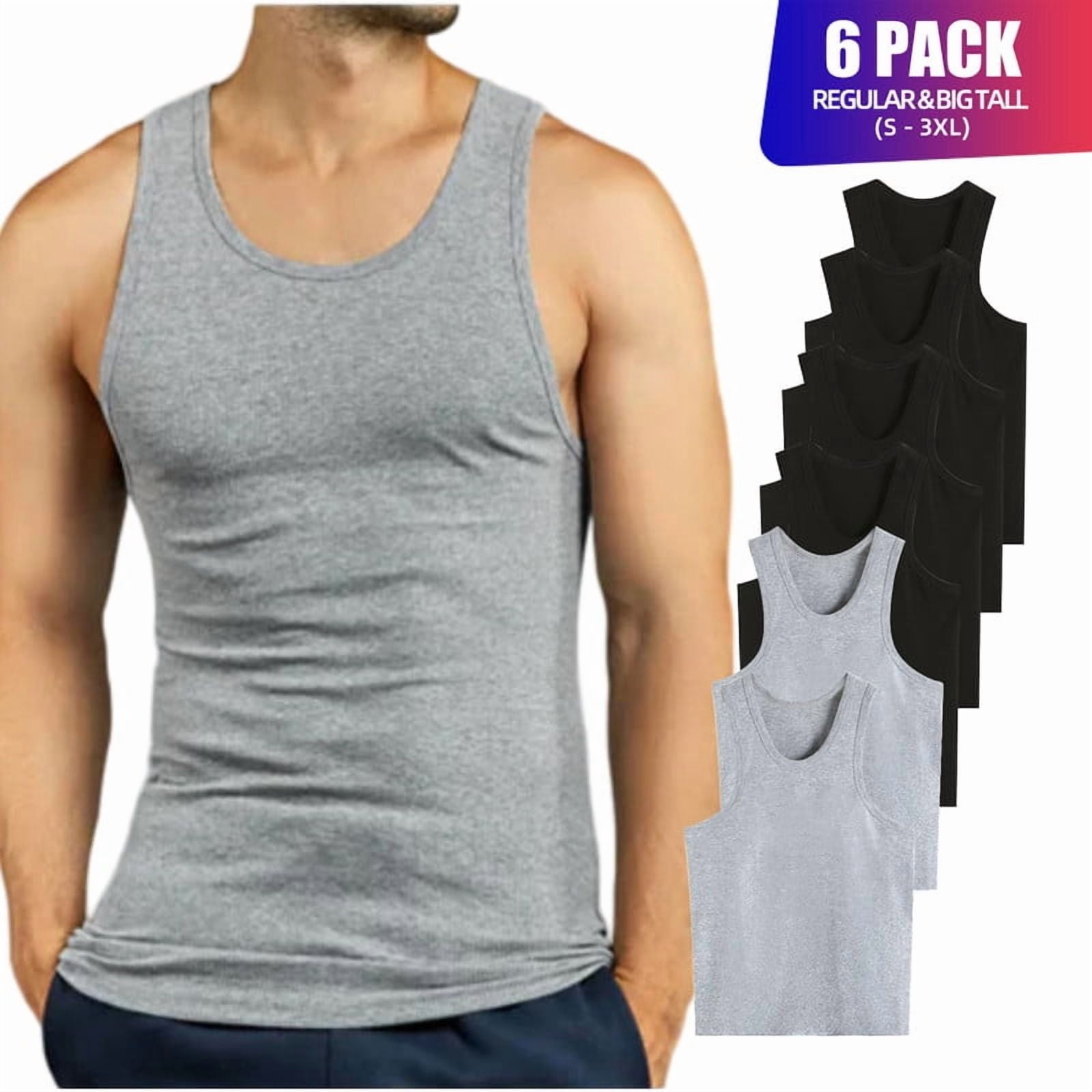 6 Pack Men's A-Shirts 100% Cotton Ribbed Underwear Tank Top Solid ...