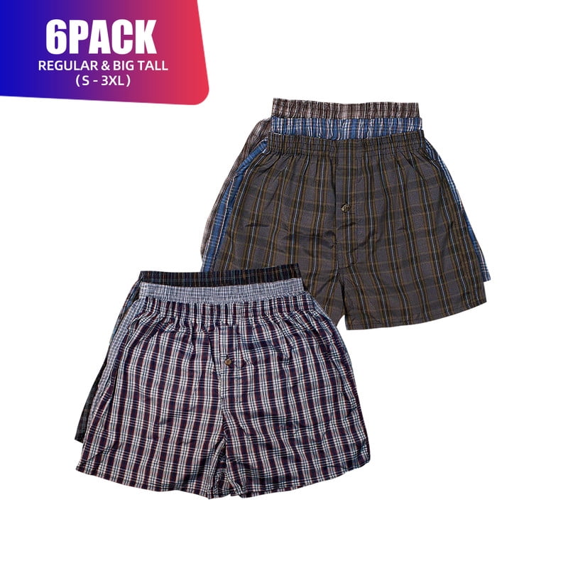 6 Pack Men's Cotton Blend Boxer Shorts Random Mixed Color Pack Woven ...