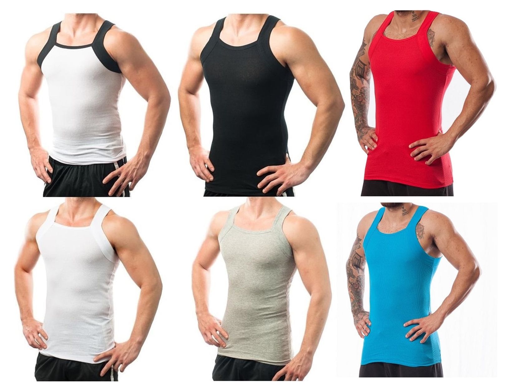 3-6 Packs Men's G-unit Style Cotton Tank Tops Square Cut Muscle Rib A ...