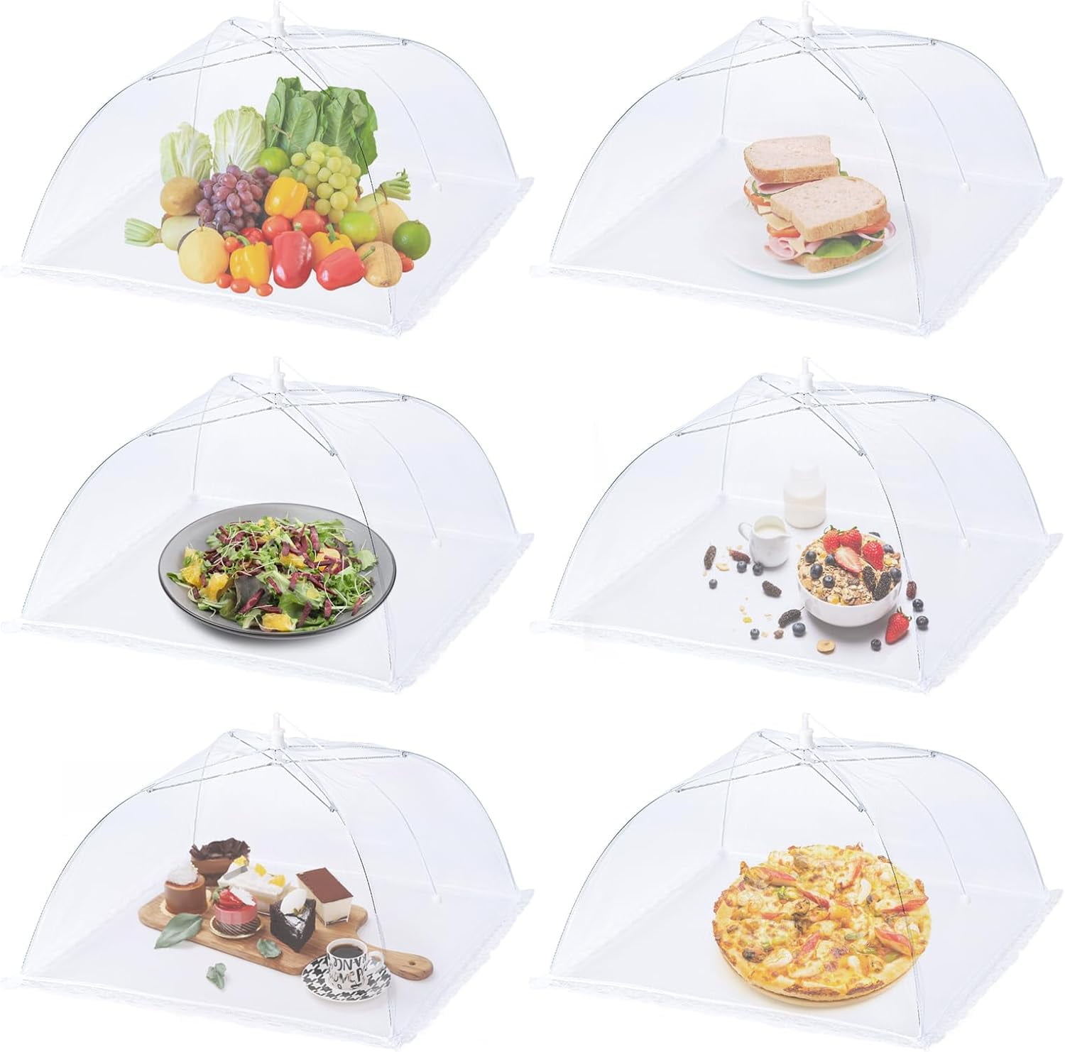 6 Pack Mesh Food Covers,17"Lx17"W Large Food Cover,White Nylon Covers ...